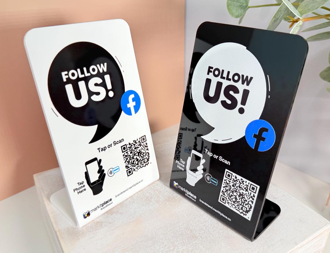 Custom Facebook QR Code Display With NFC Tap to Follow Us Sign for ...