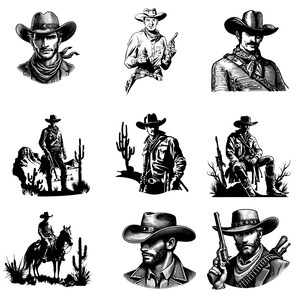 Wild West Cowboy Clipart Bundle 25 Black & White Western Figures PNG ...