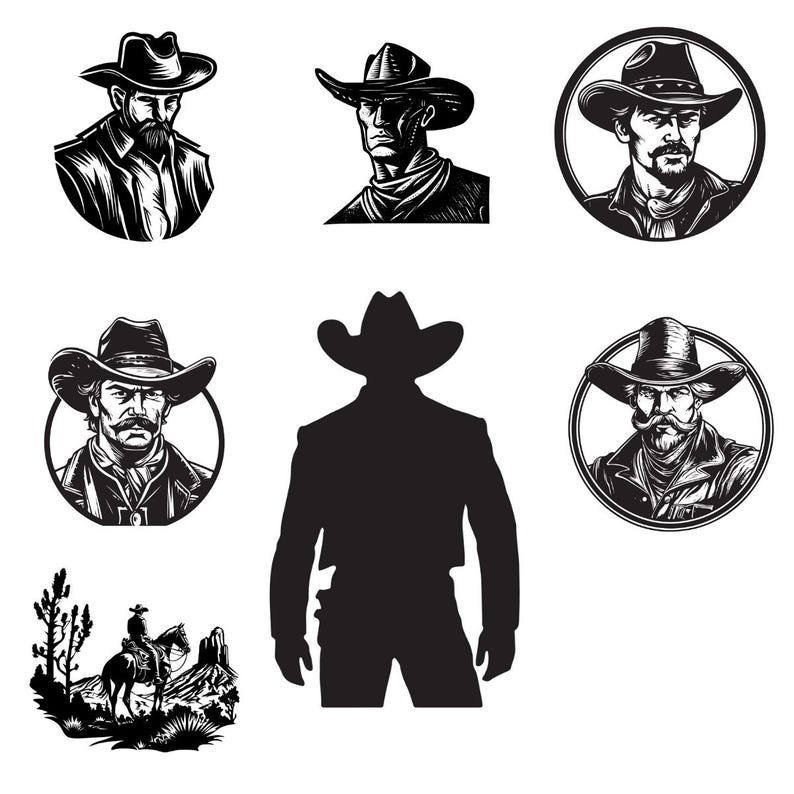 Wild West Cowboy Clipart Bundle 25 Black & White Western Figures PNG ...