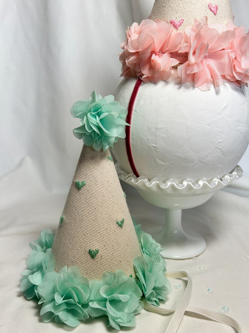 Hand Embroidered Heart Birthday Party Hat: Sea Foam Green Decor - Etsy