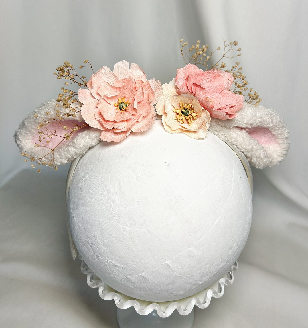 Lamb Ear Headband: Handmade Crepe Paper Flowers, Costume Dress Up - Etsy