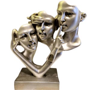 Three Faces Sculpture, Abstract Face Sculpture, Unique Table Decor ...