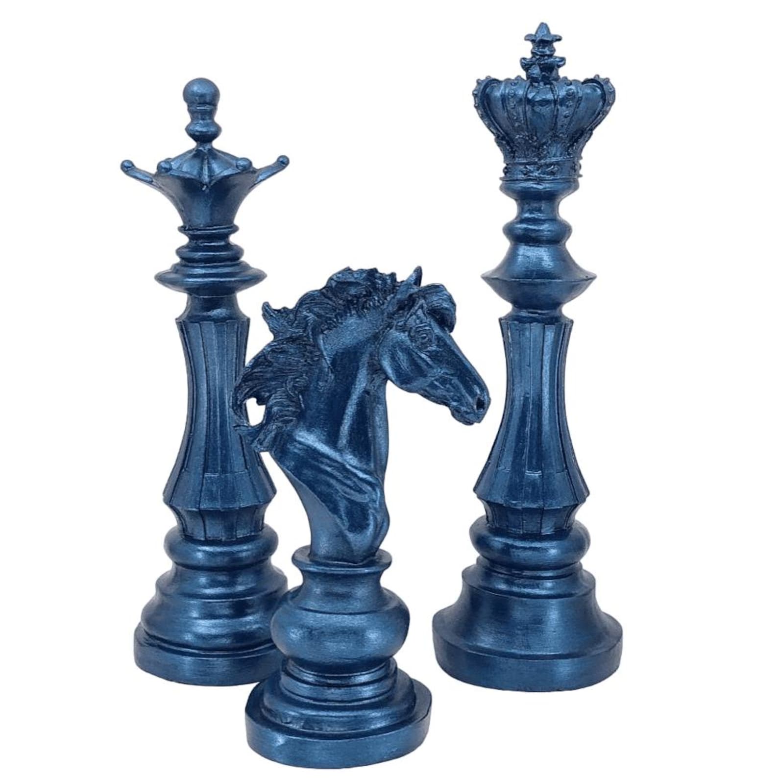 Chess Statues Set of 3, Chess Art Sculptures, Decorative Chess Statues ...