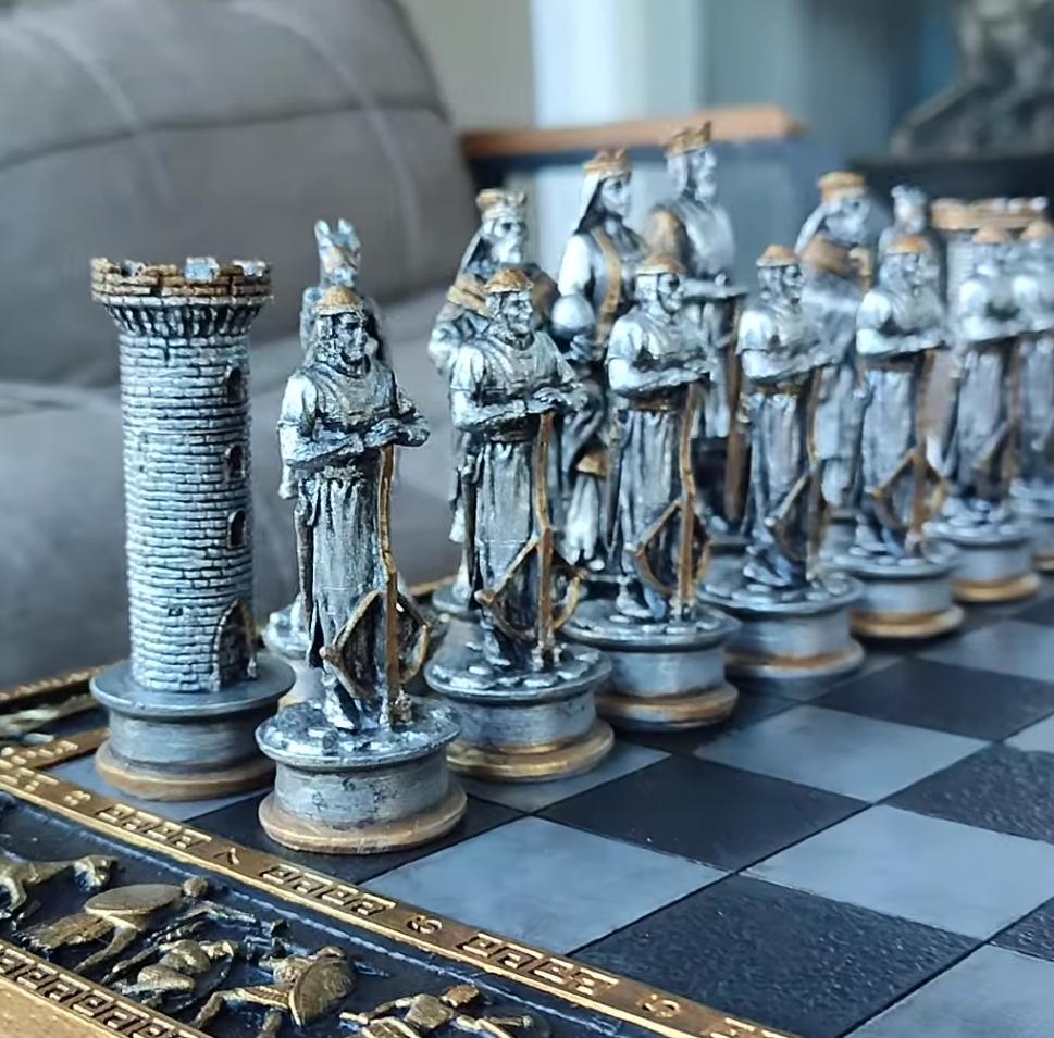 Historical Chess Set With Decorative Board, Medieval Chess Set With ...