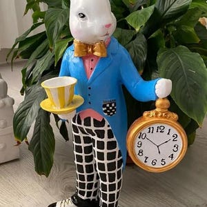 Alice in Wonderland Tea Time Rabbit Figurine, Rabbit Statue With Clock ...