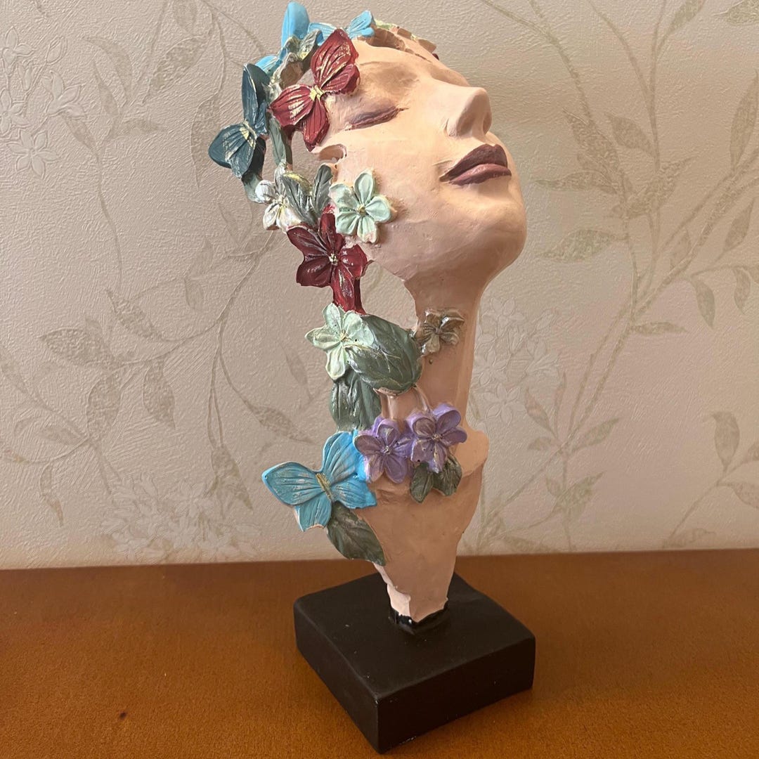 Artistic Girl Face With Flowers Sculpture, Floral Face Art Decor ...