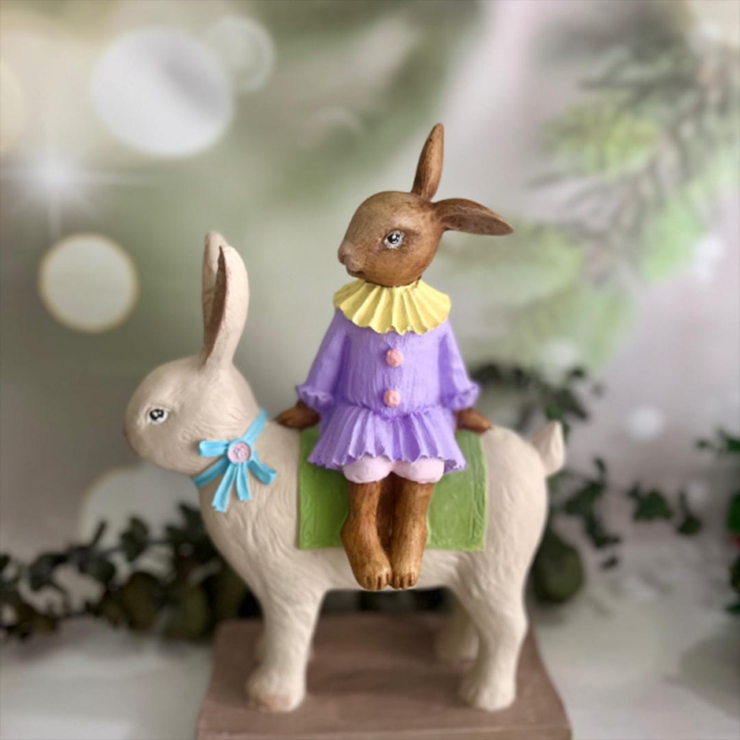 Rabbit Sculpture on a Pedestal, Handmade Bunny Decor Statue, Decorative ...