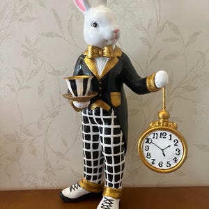 Alice in Wonderland Tea Time Rabbit Figurine, Rabbit Statue With Clock ...
