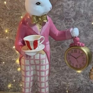 Alice in Wonderland Tea Time Rabbit Figurine, Rabbit Statue With Clock ...