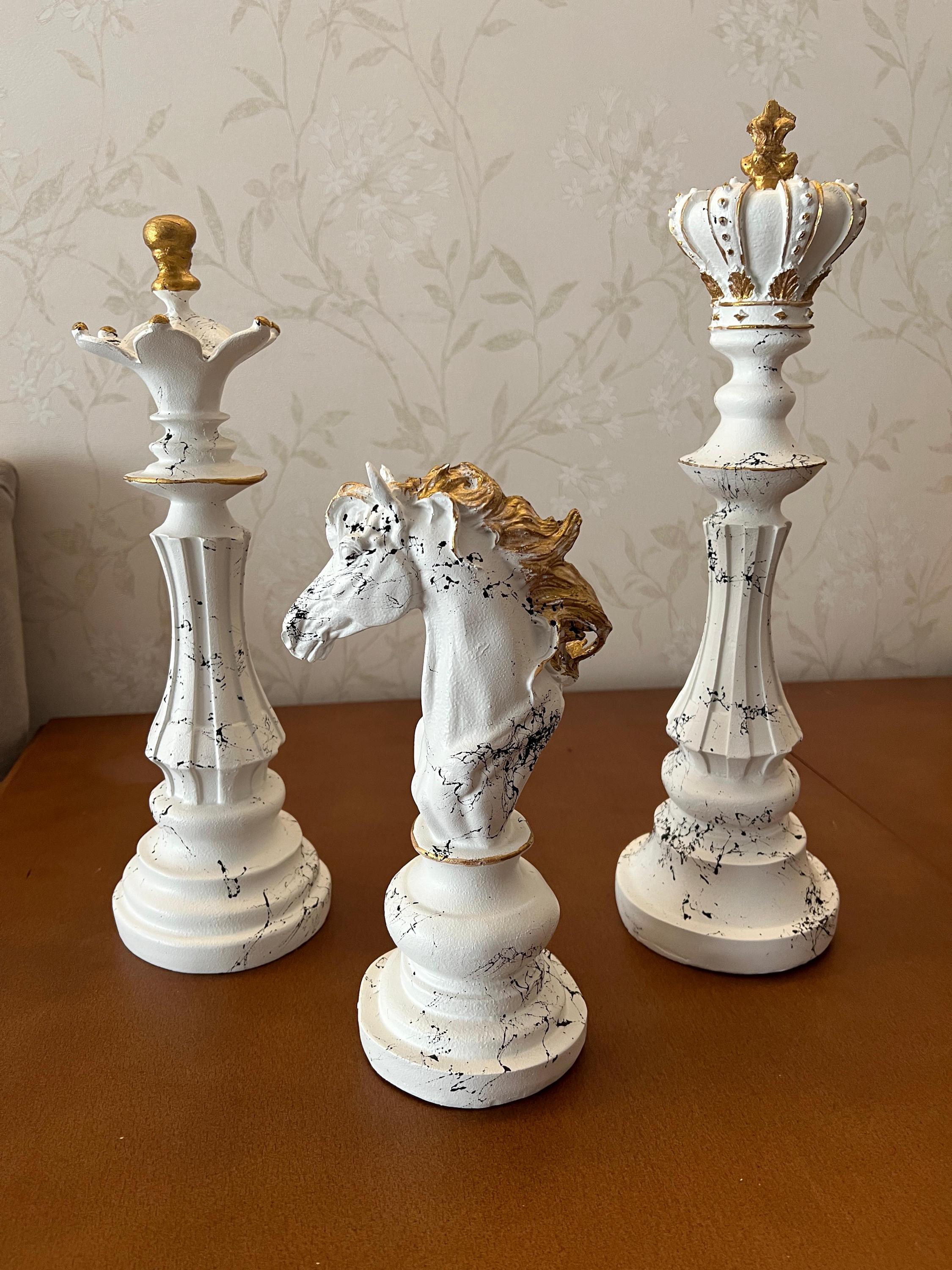 Chess Statues Set of 3, Chess Art Sculptures, Decorative Chess Statues ...