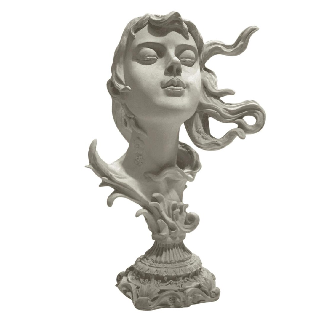 Woman Head Statue With Flowing Hair, Elegant Decorative Bust, Woman ...