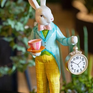 Alice in Wonderland Tea Time Rabbit Figurine, Rabbit Statue With Clock ...
