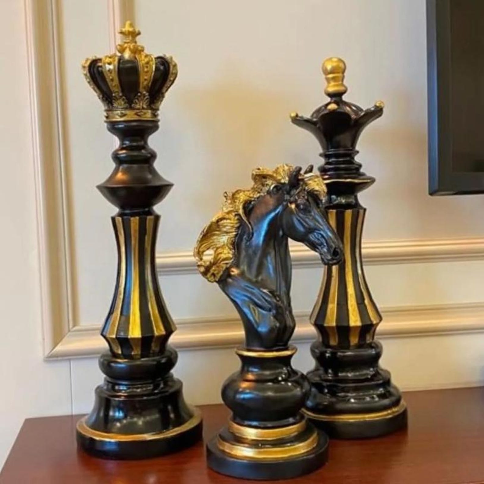 Chess Statues Set of 3, Chess Art Sculptures, Decorative Chess Statues ...