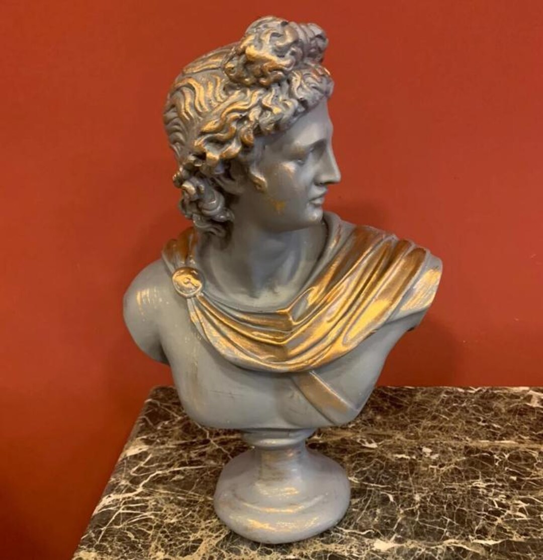 Apollo Bust Sculpture With Painted Details, Greek Decorative Bust ...