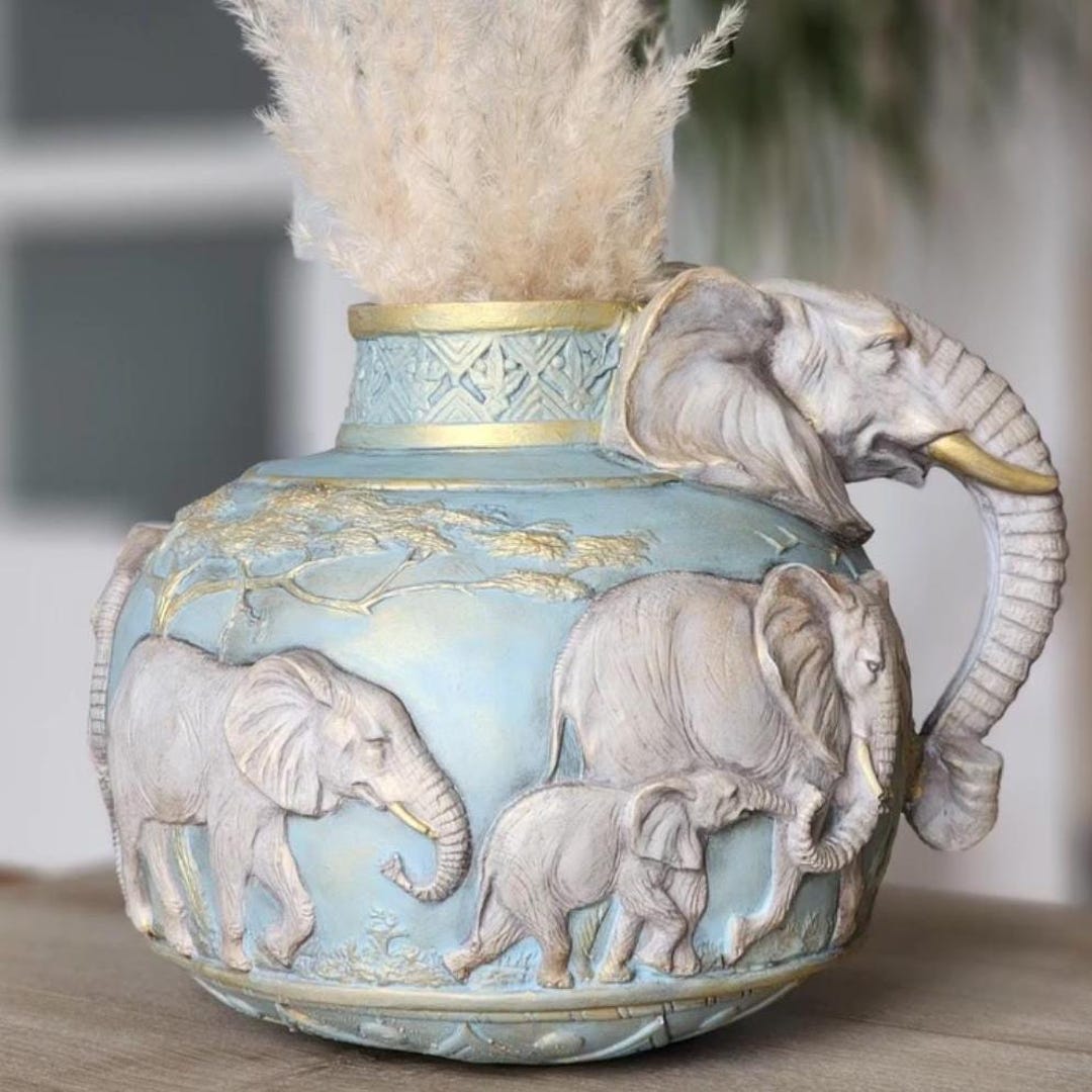 Elephant Vase, Handcrafted Safari Decor, Wildlife Art Decor, Elephant ...