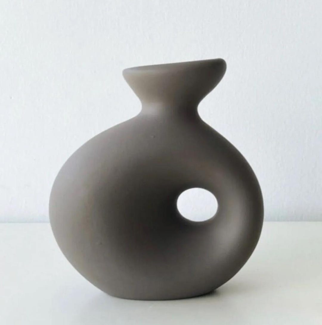 Holey Ceramic Vase, Nordic Style Vase, Round Vase With Hole, Decorative ...
