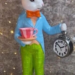 Alice in Wonderland Tea Time Rabbit Figurine, Rabbit Statue With Clock ...
