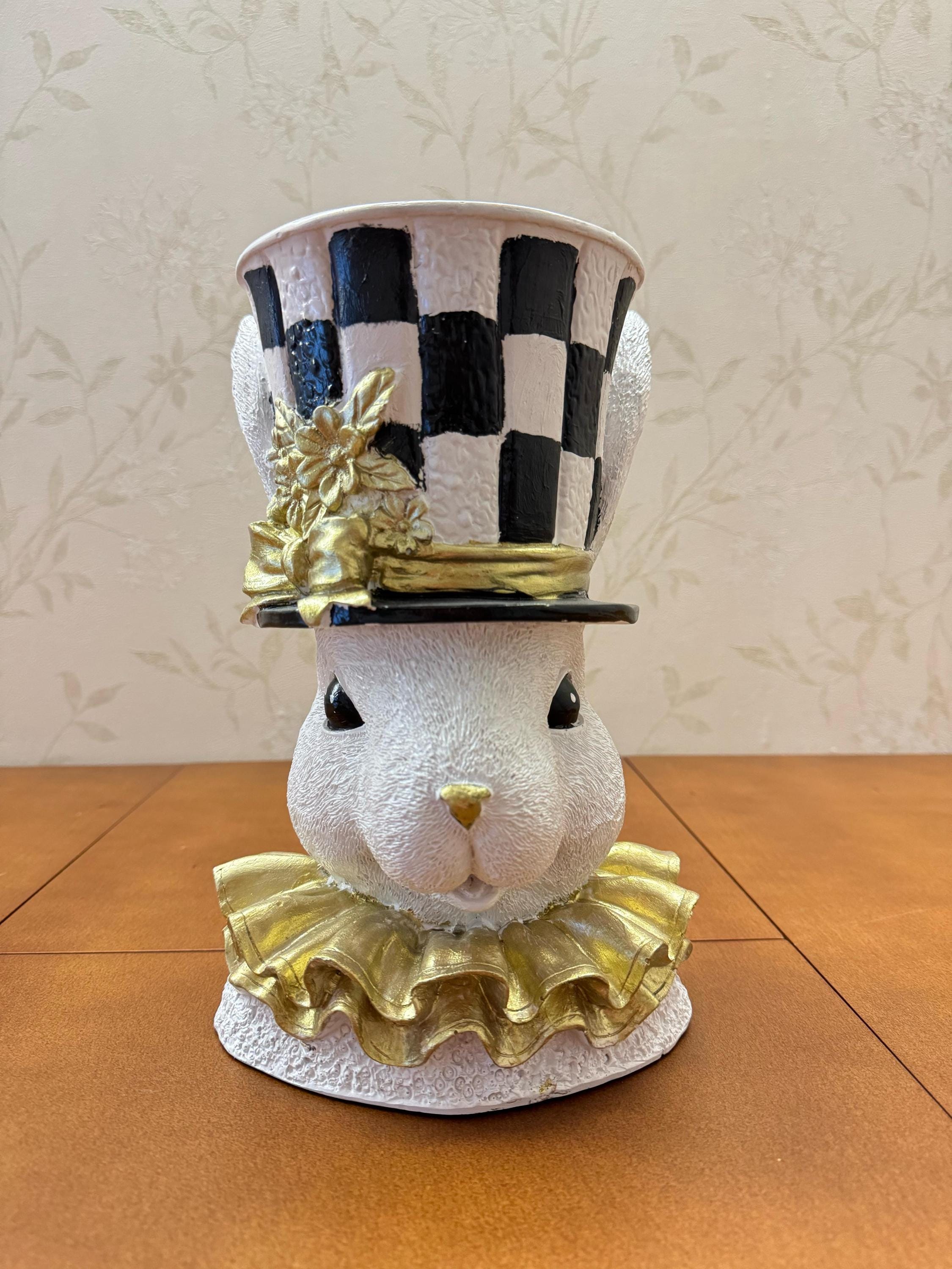 Large Rabbit Statue Vase, Bunny Figurine, Hand-painted Rabbit Decor ...