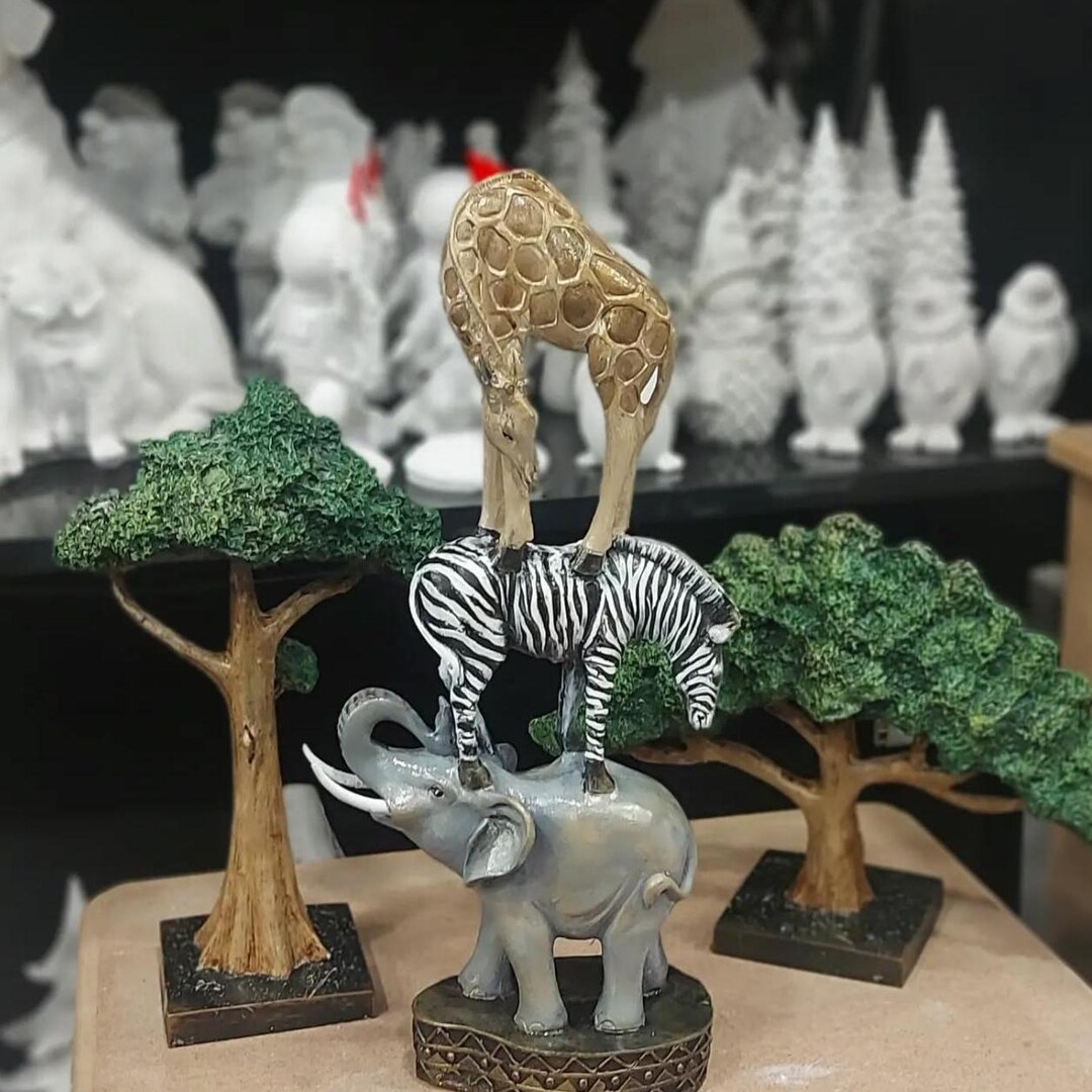 Safari Animal Tower Decor, Handcrafted Safari Animal Sculpture, Jungle ...