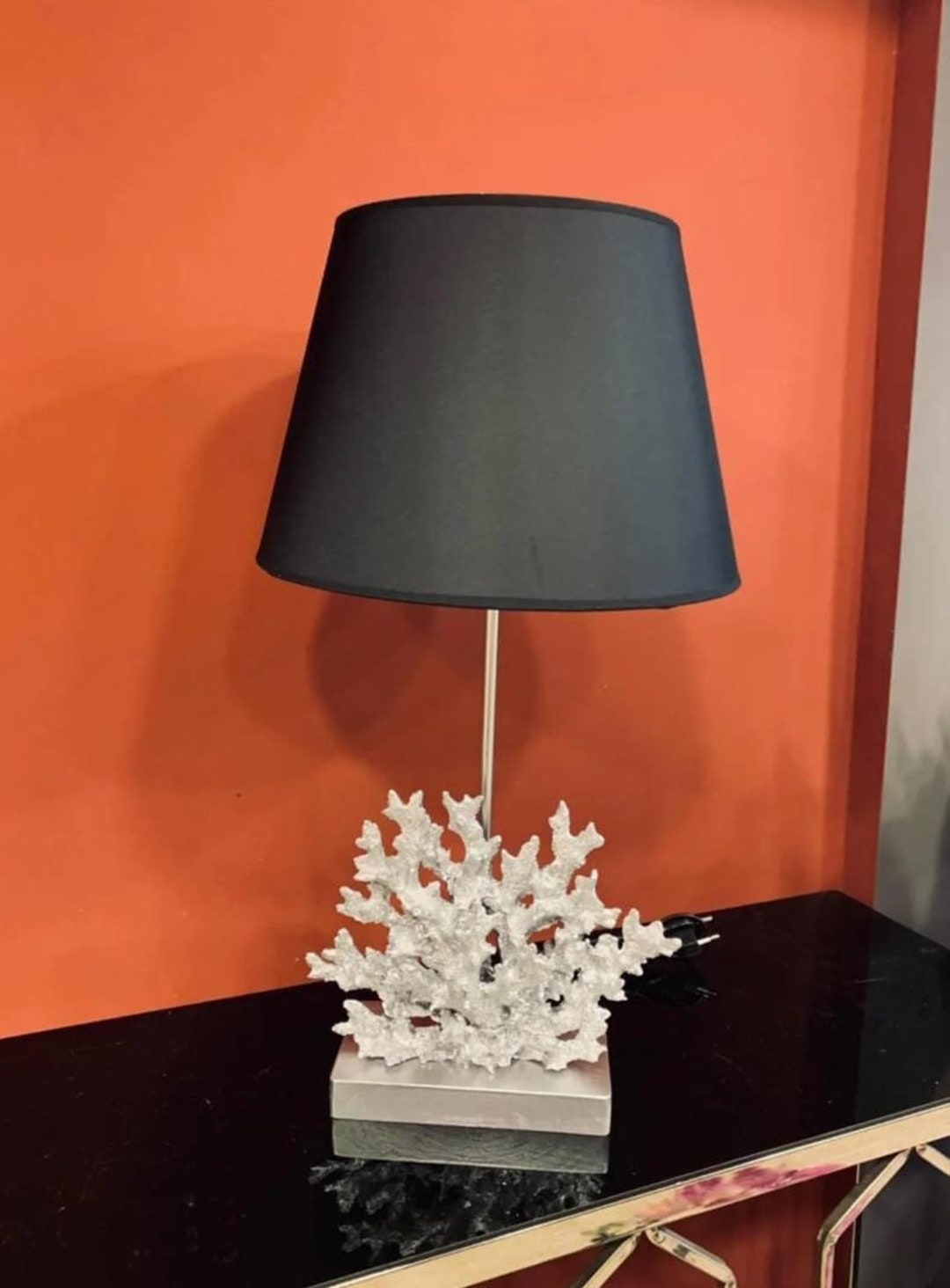 Coral Table Lamp With Fabric Shade, Ocean Inspired Lampshade, Coral ...