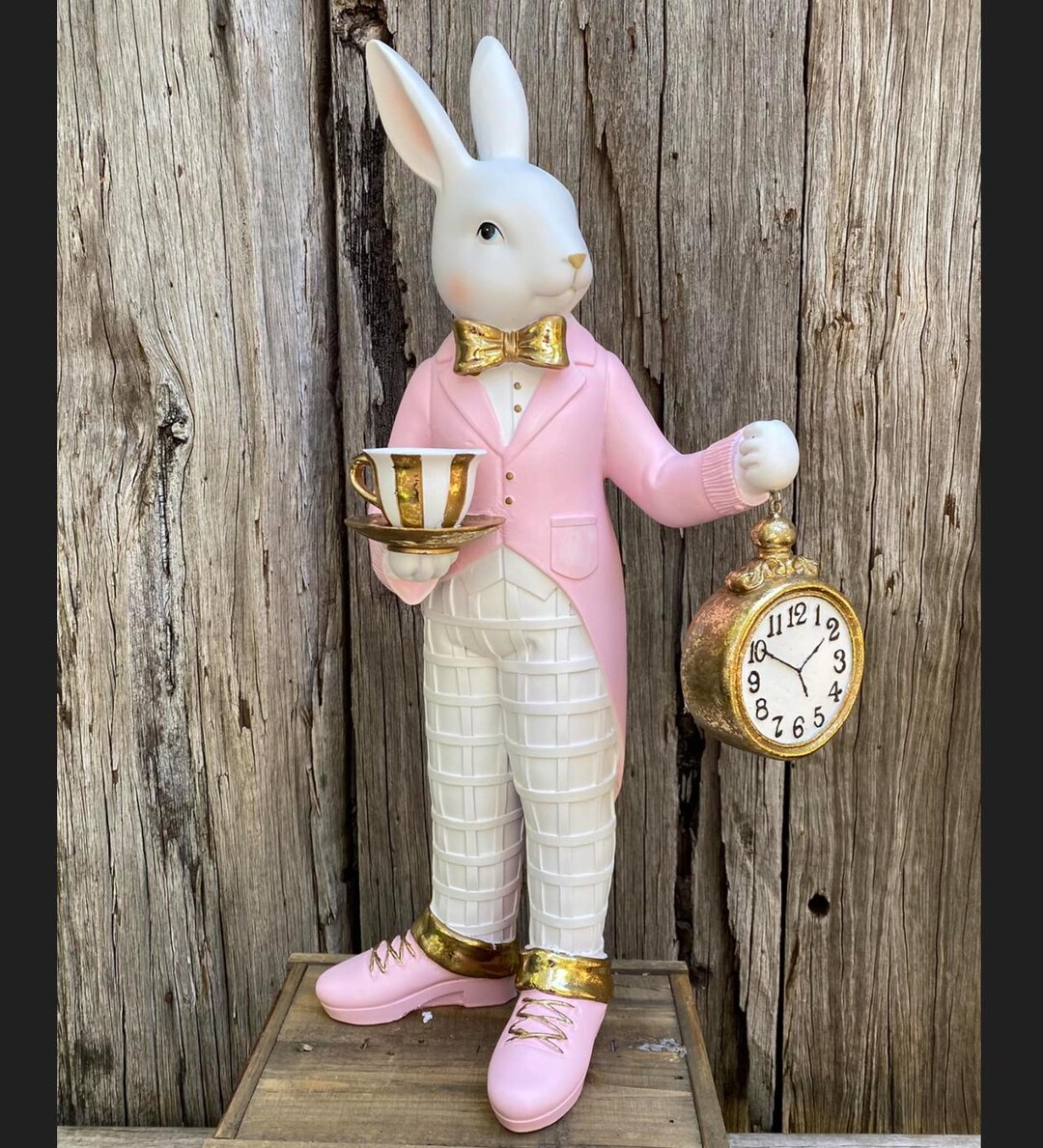Alice in Wonderland Tea Time Rabbit Figurine, Rabbit Statue With Clock ...