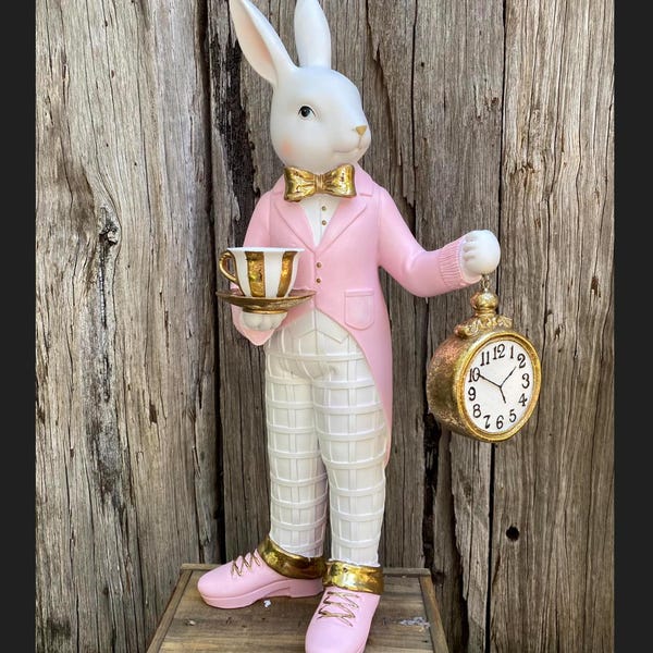 Rabbit With Clock Figurine - Etsy