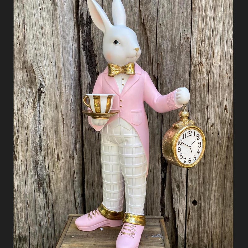 Rabbit With Clock Figurine - Etsy