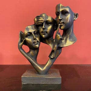 Three Faces Sculpture, Abstract Face Sculpture, Unique Table Decor ...