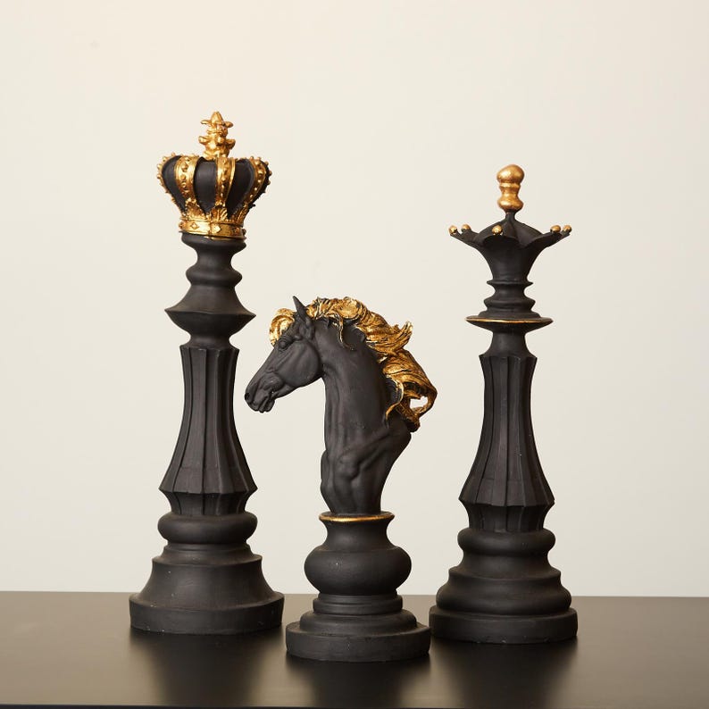 Chess Statues Set of 3, Chess Art Sculptures, Decorative Chess Statues ...