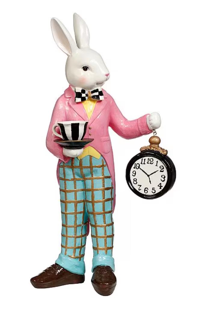 Alice in Wonderland Tea Time Rabbit Figurine, Rabbit Statue With Clock ...
