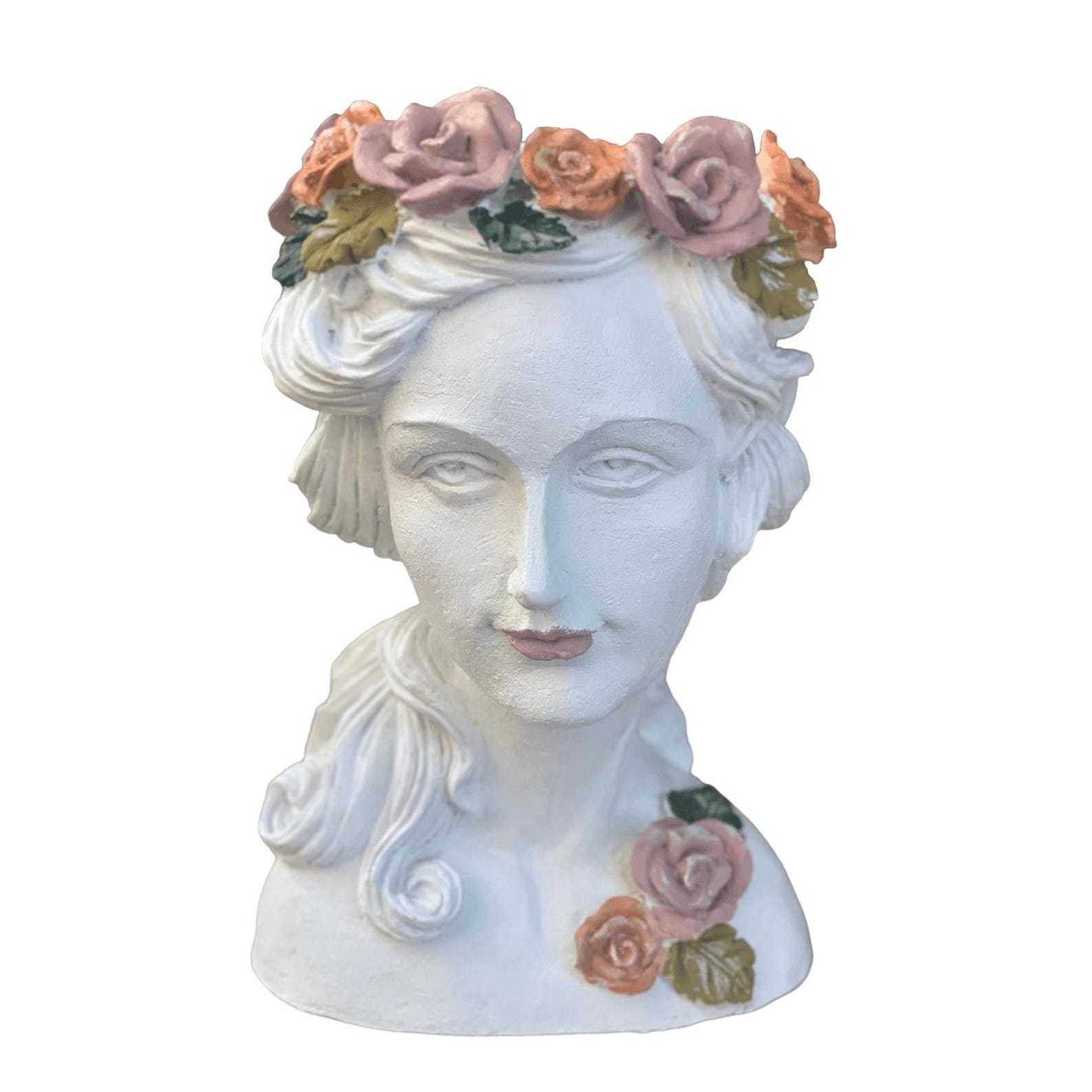 Female Bust Pot, Elegant Female Bust Planter, Romantic Floral Head Pot ...