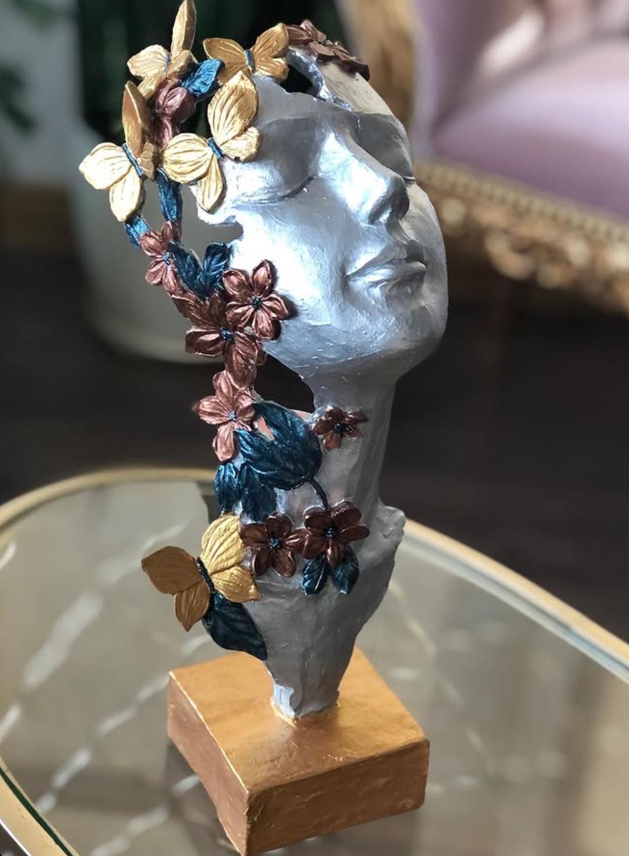 Artistic Girl Face With Flowers Sculpture, Floral Face Art Decor ...