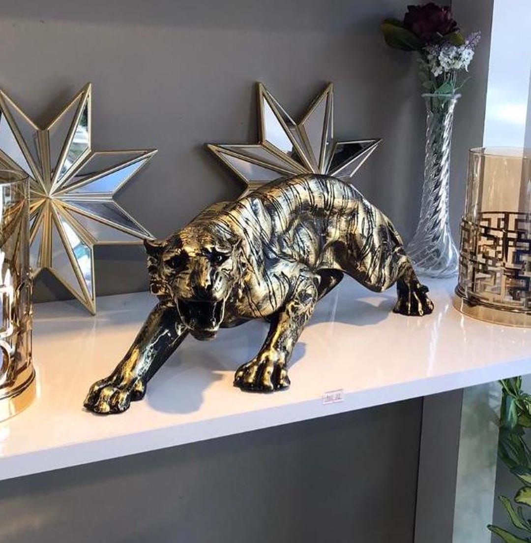 Handcrafted Tiger Sculpture, Animal Figurine, Tiger Statue, Tabletop ...