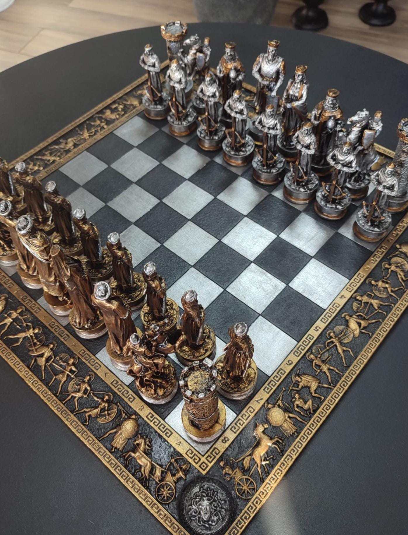 Historical Chess Set With Decorative Board, Medieval Chess Set With ...