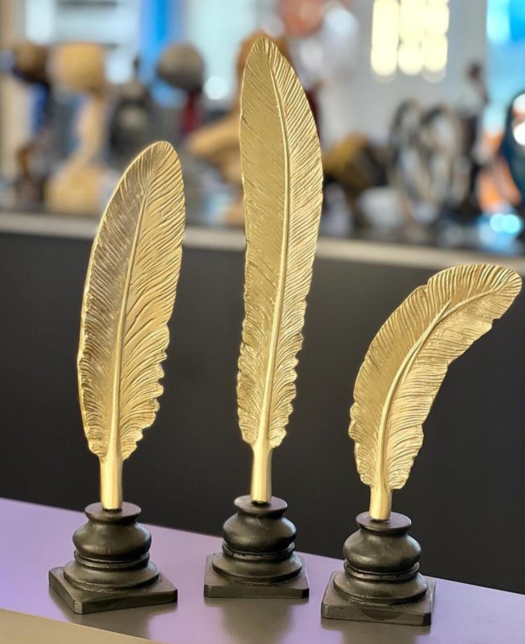Feather Sculpture Set of 3, Feather Decor, Desk Feather Statue Set ...