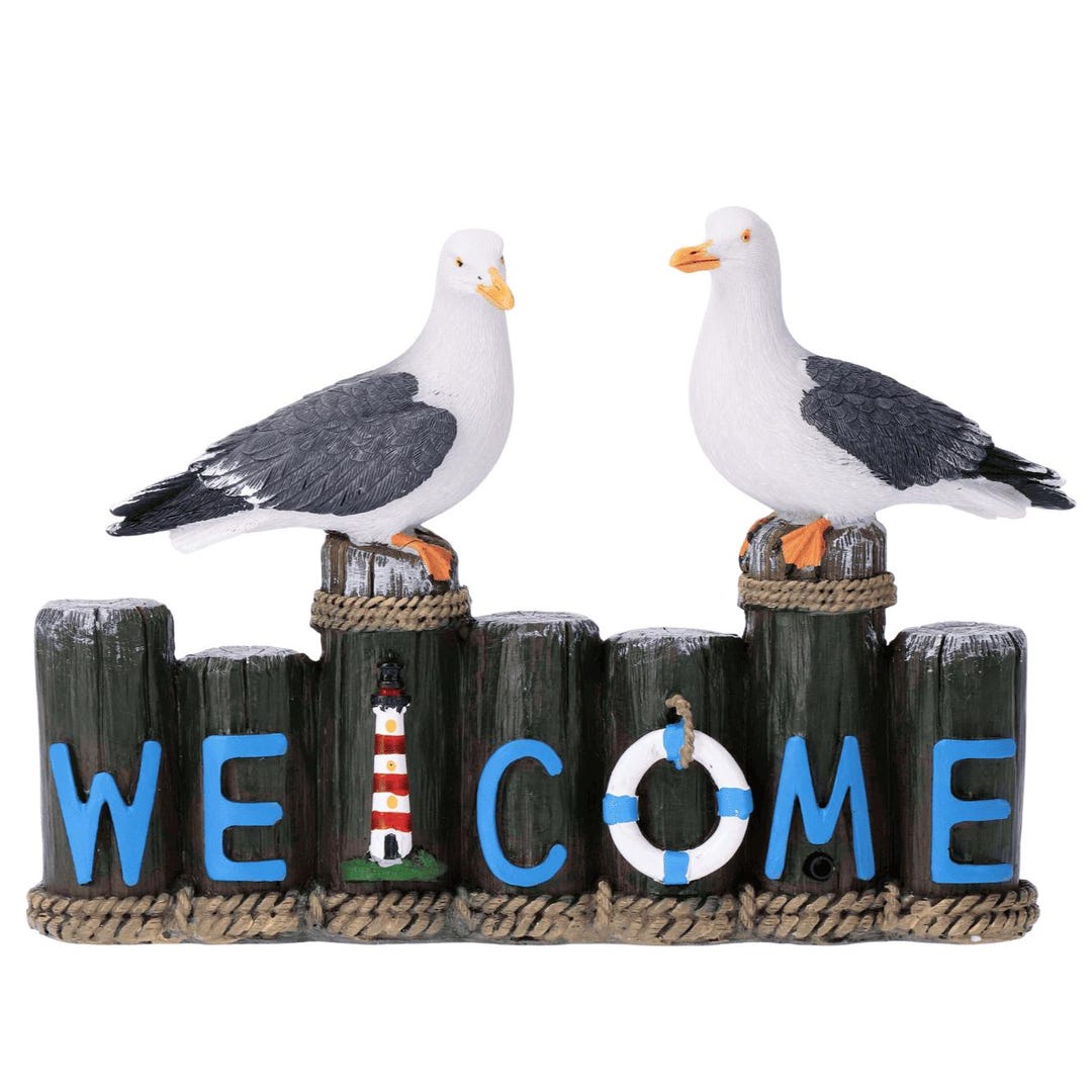 Nautical Seagull Welcome Sign Sculpture, Seagull Welcome Sign, Coastal ...