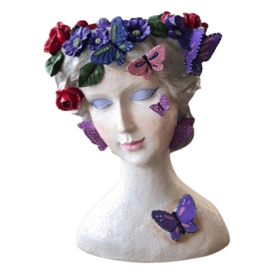 Elegant Female Bust Flower Pot With Butterfly and Floral Design ...