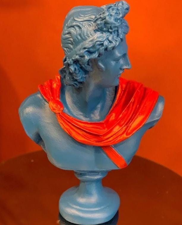 Apollo Bust Sculpture With Painted Details, Greek Decorative Bust ...