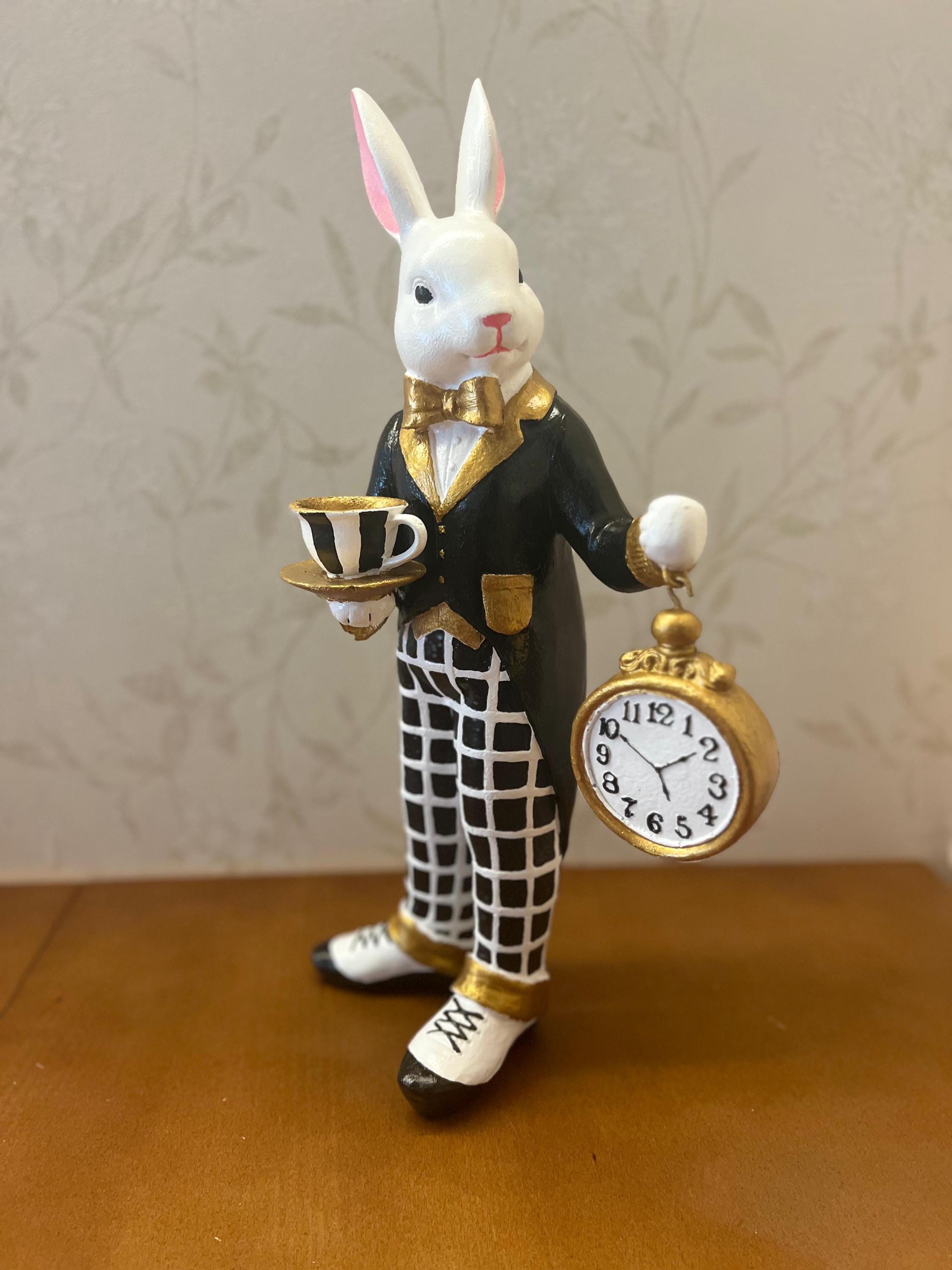 Alice in Wonderland Tea Time Rabbit Figurine, Rabbit Statue With Clock ...