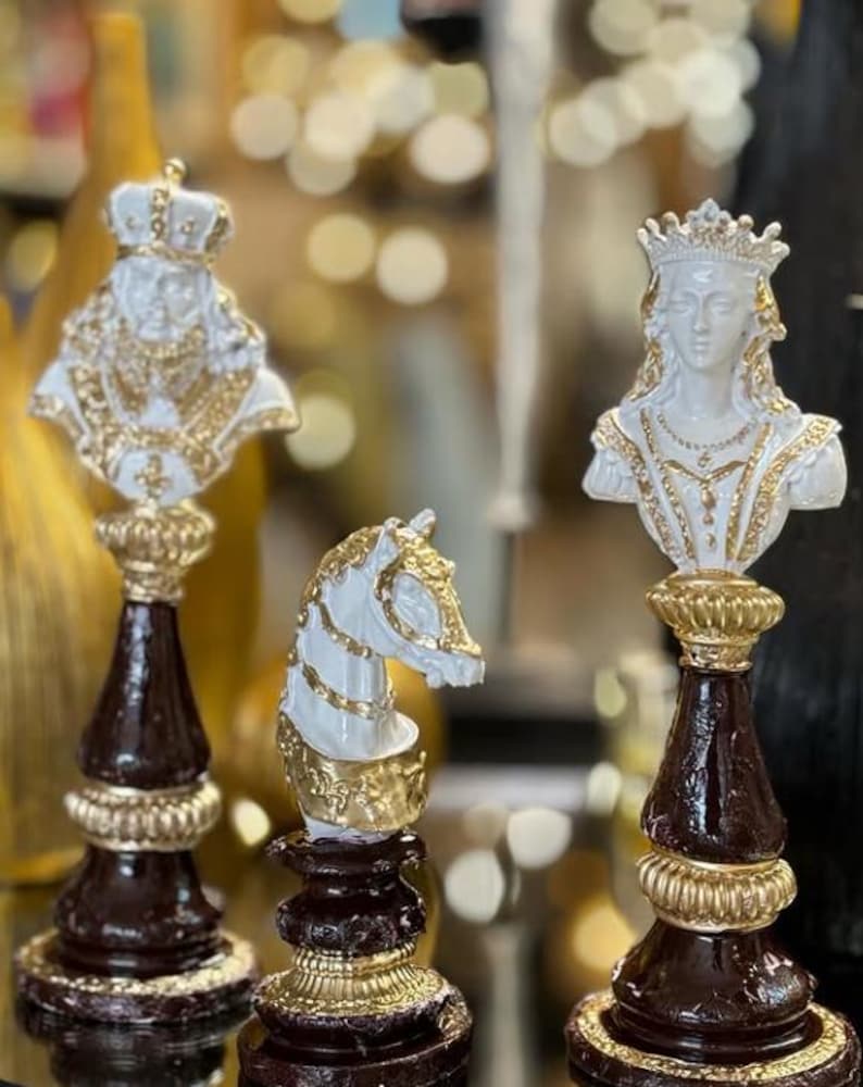Large Chess Sculpture Set of 3, King Queen Horse Bust Chess, Chess ...
