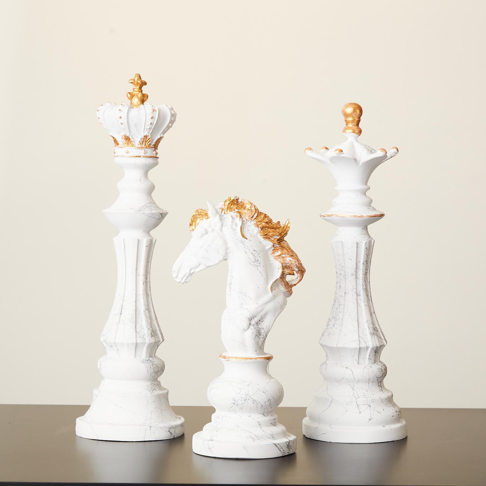 Chess Statues Set of 3, Chess Art Sculptures, Decorative Chess Statues ...