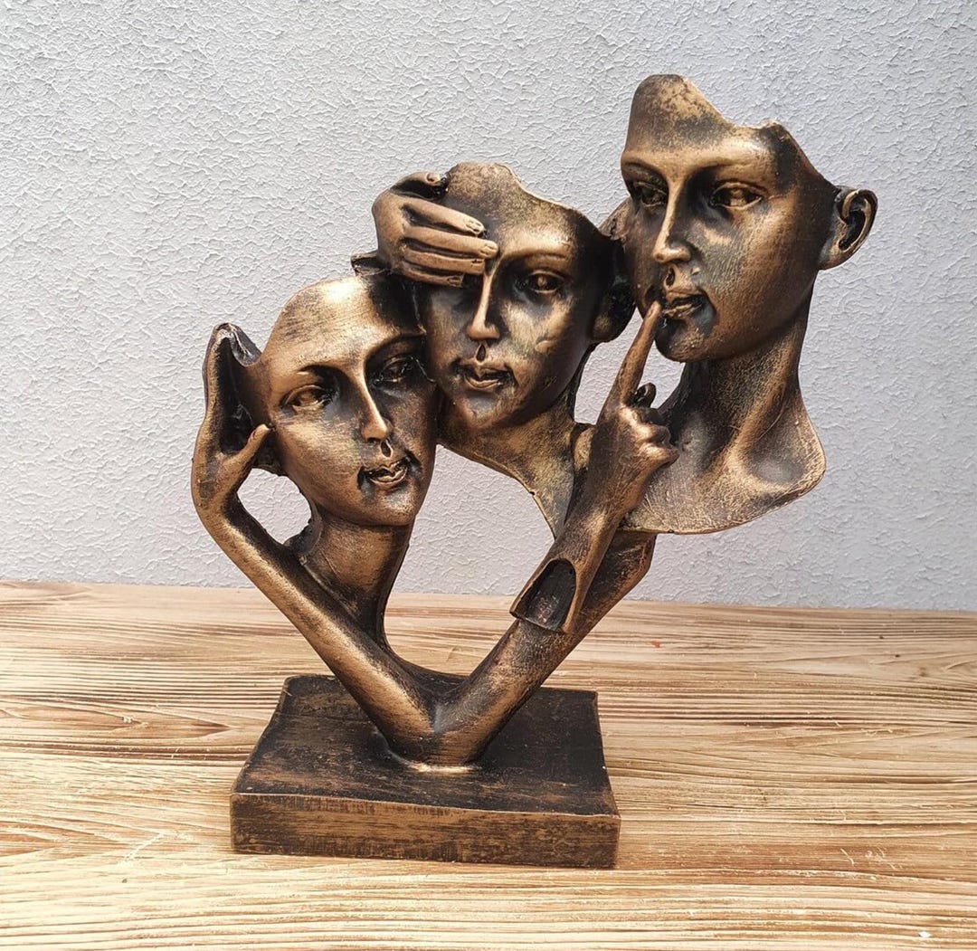 Three Faces Sculpture, Abstract Face Sculpture, Unique Table Decor ...