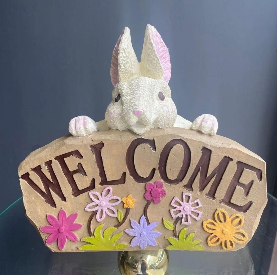 Adorable Bunny Welcome Sign With Flowers, Easter Rabbit Decor, Easter ...