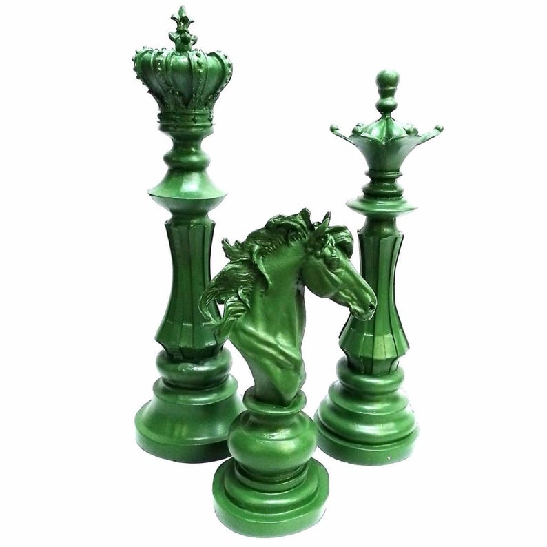 Chess Statues Set of 3, Chess Art Sculptures, Decorative Chess Statues ...
