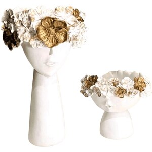 Modern Face Flower Pot With Floral Crown Set of 2, Indoor Home Accent ...