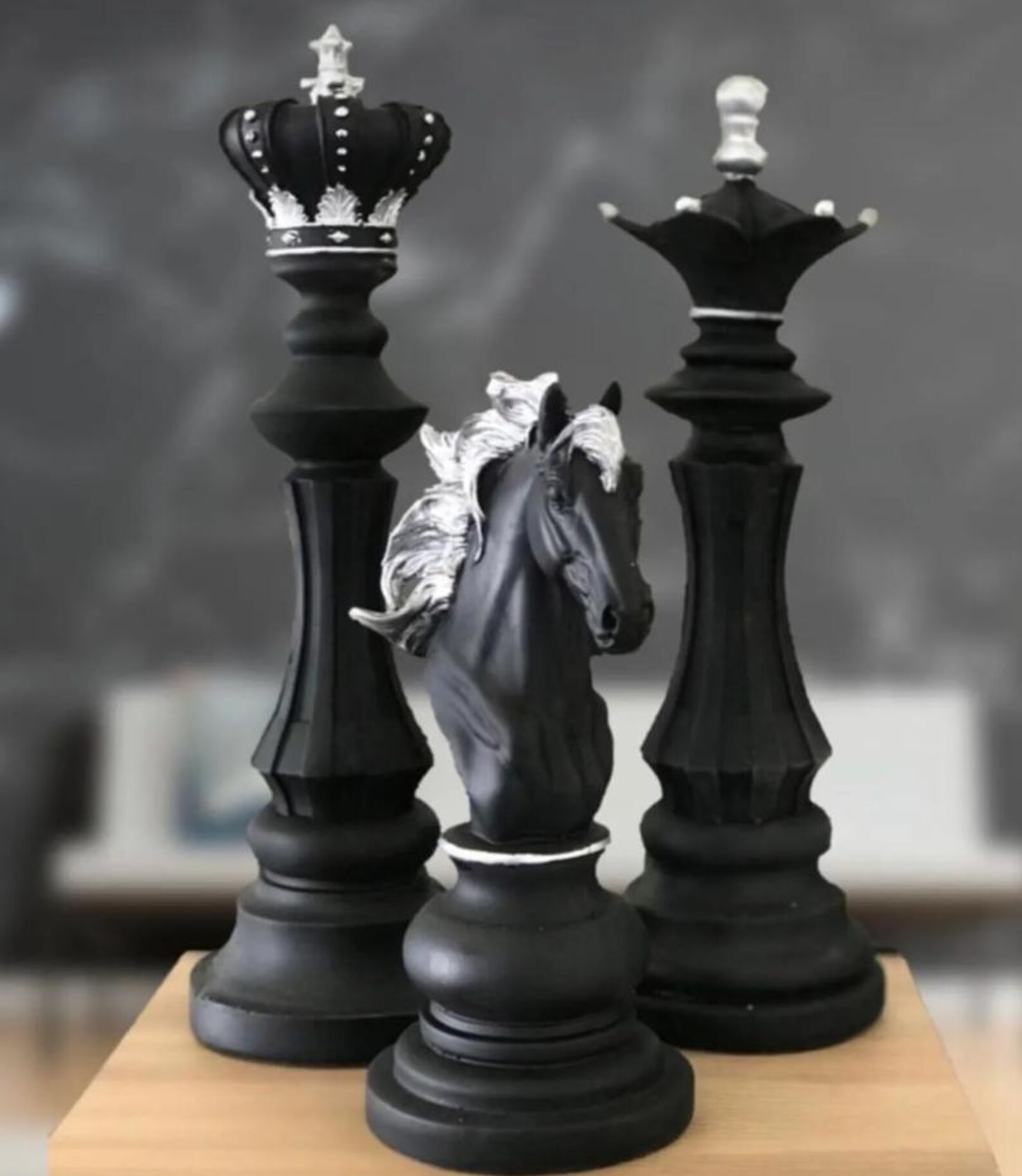 Chess Statues Set of 3, Chess Art Sculptures, Decorative Chess Statues ...