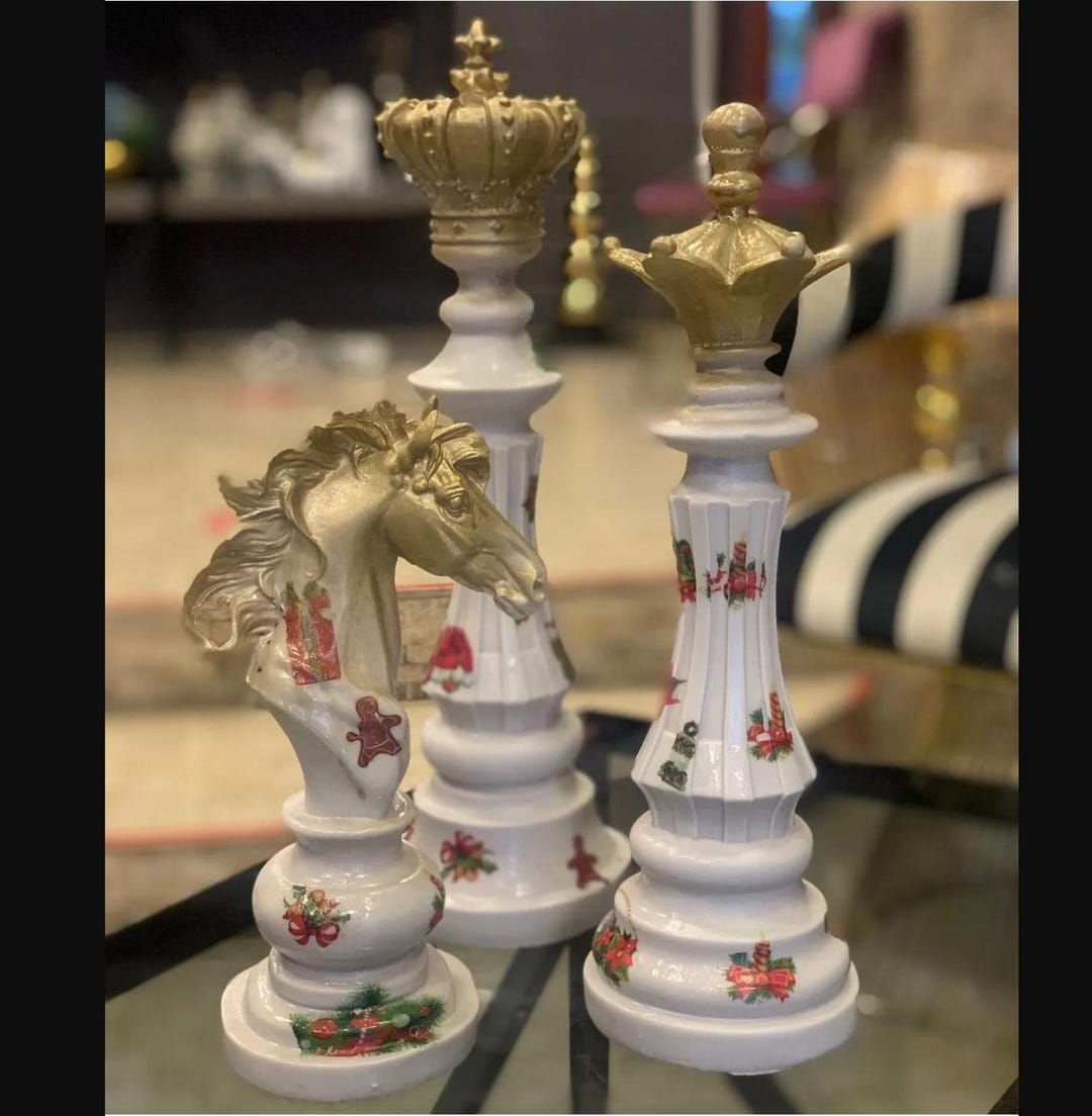 Chess Statues Set of 3, Chess Art Sculptures, Decorative Chess Statues ...