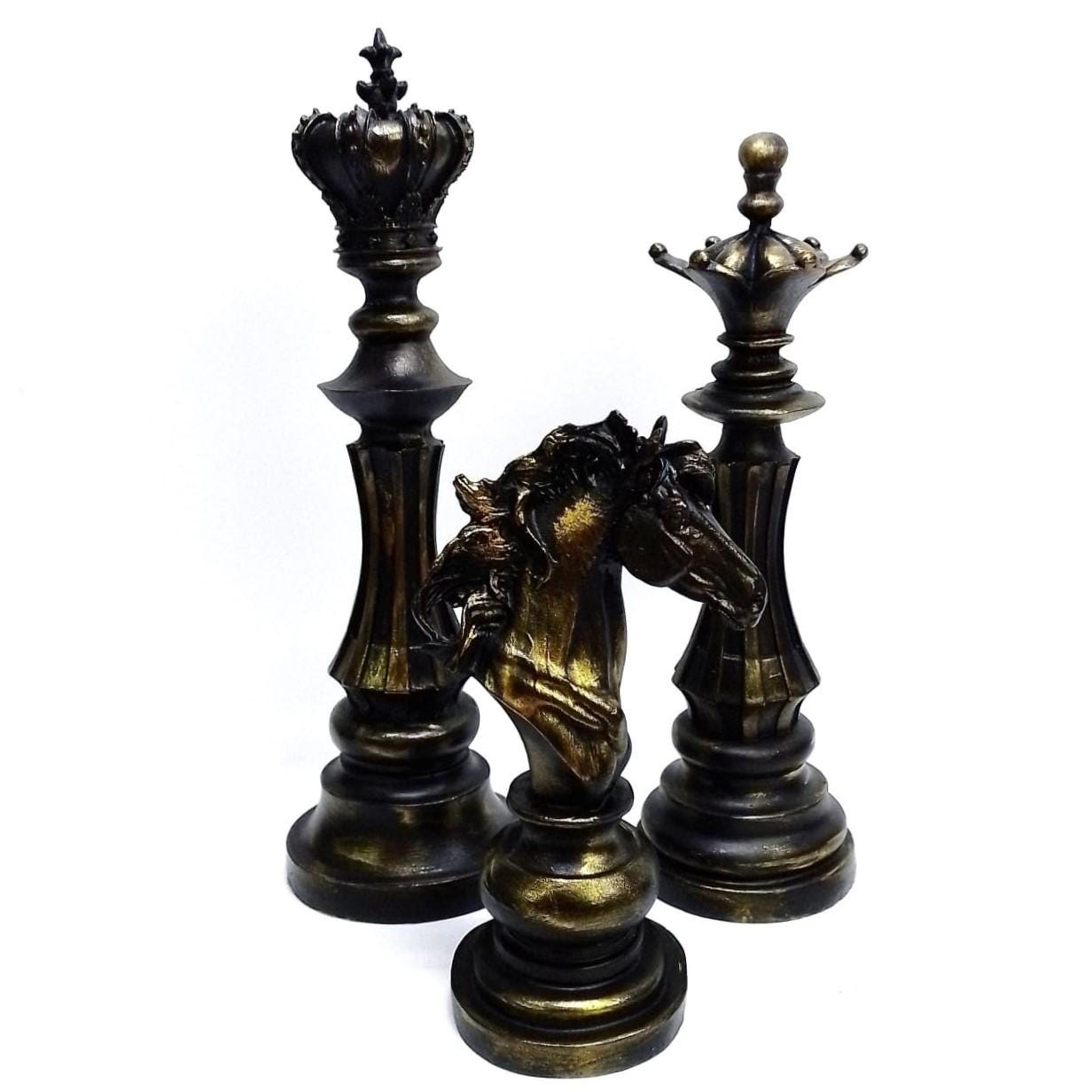 Chess Statues Set of 3, Chess Art Sculptures, Decorative Chess Statues ...