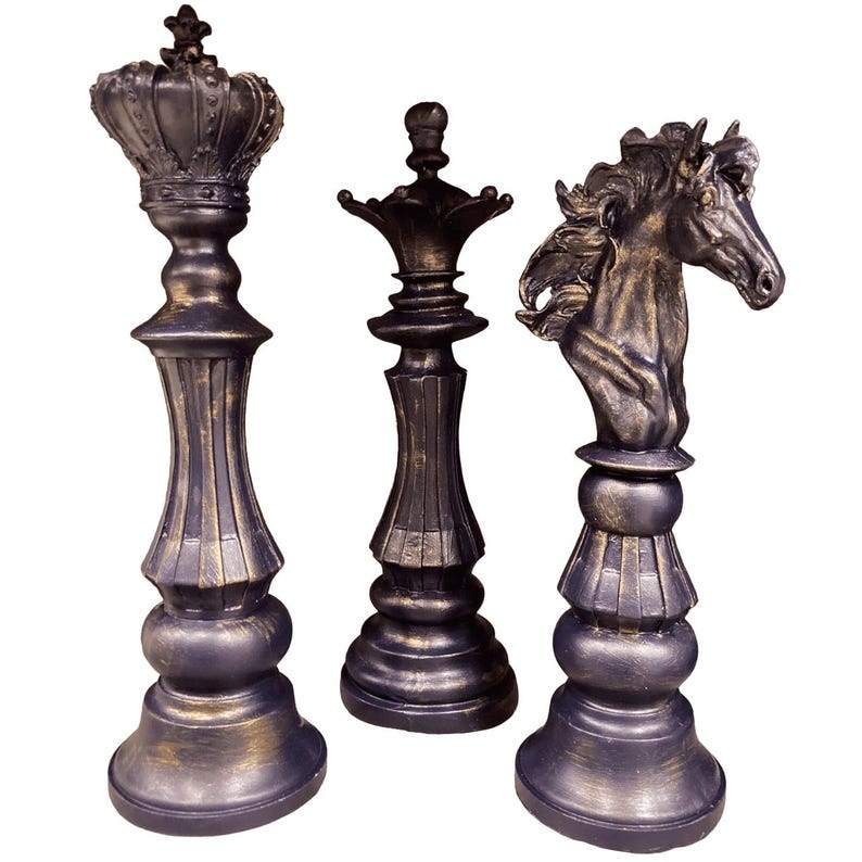 Chess Statues Set of 3, Chess Art Sculptures, Decorative Chess Statues ...