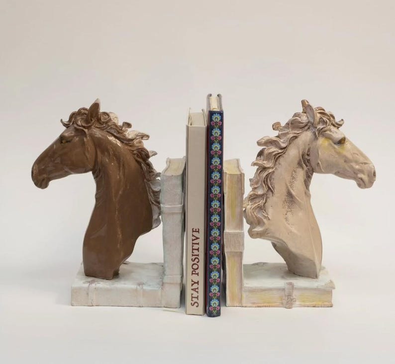 Elegant Horse Bookends, Horse Bookends Decor, Horse Head Bookshelf ...